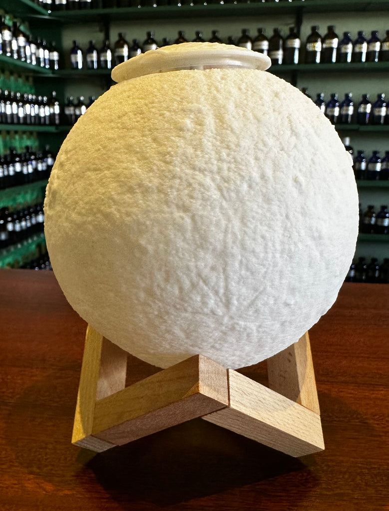 Moon globe with wooden stand diffuser – Kamala's Own Perfumery